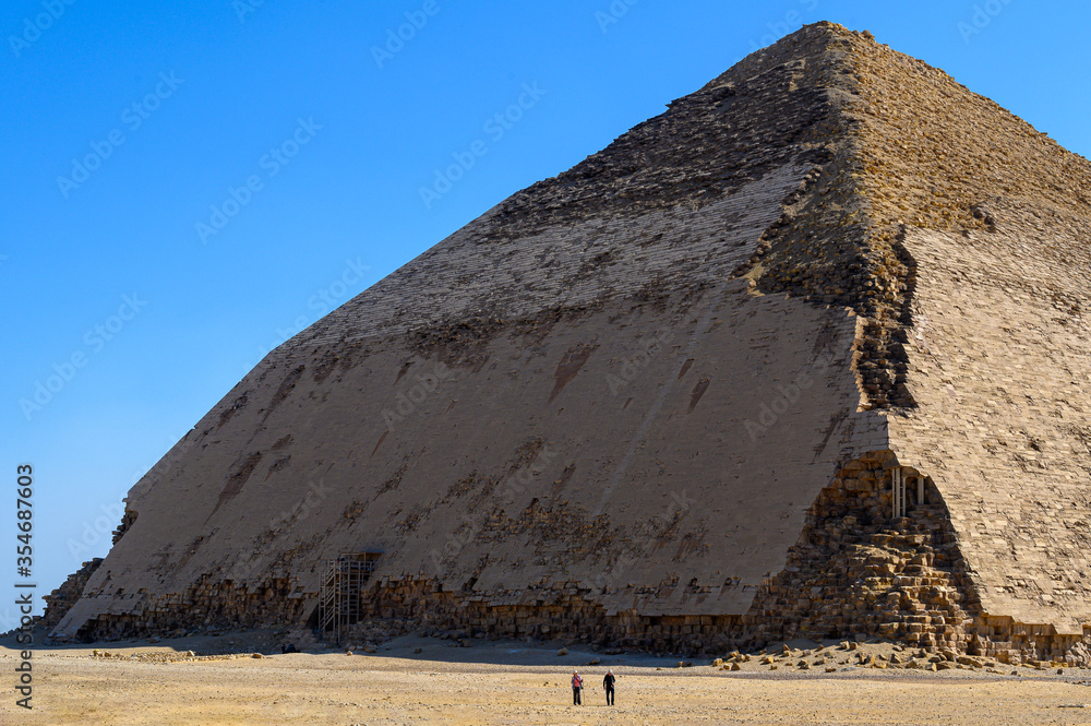 Bent Pyramid at Dahshur Necropolis in an arid landscape compare scale ...