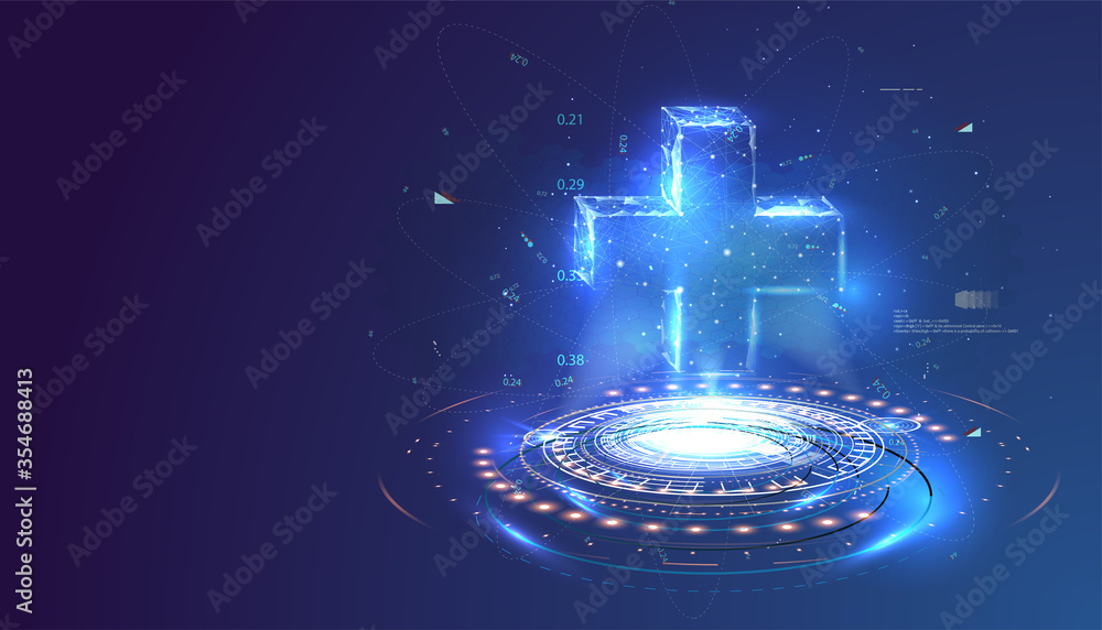 Sign, plus, health care cross, hologram of the sign. Treatment,medicine ...