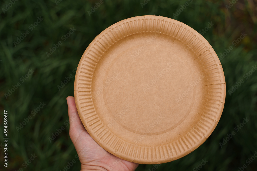 Eco-friendly natural plate. Set of disposable ecological utensils in ...