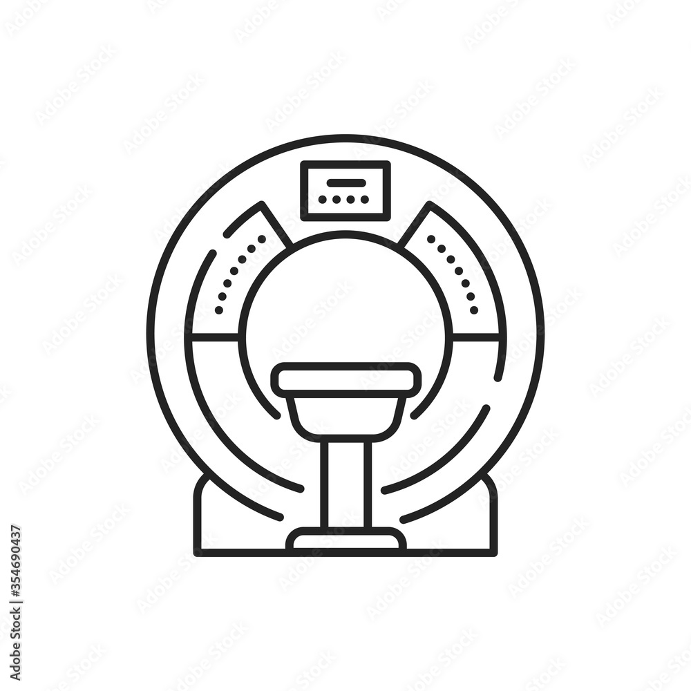MRI machine scan device in hospital line black icon. Diagnosis of ...