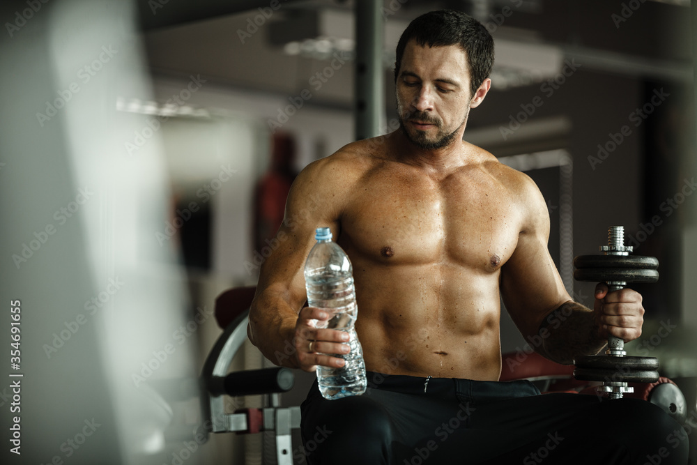 Fitness in gym, sport and healthy lifestyle concept. Handsome athletic ...