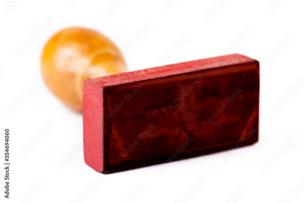 Blank empty wooden rubber stamp bottom part view, text space. Simple ...