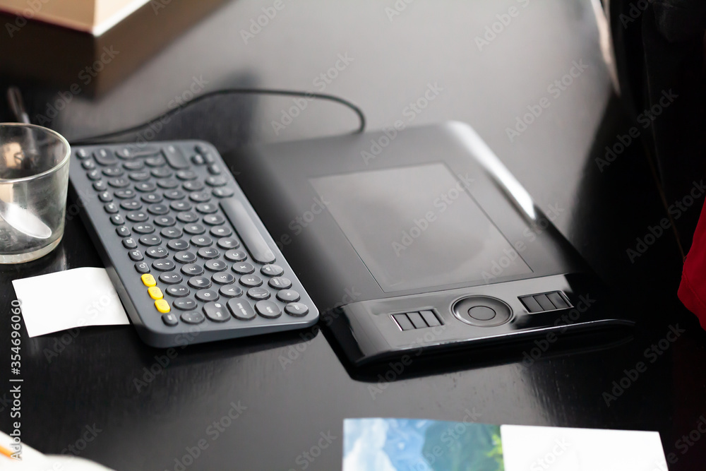 Simple modern clean office desk workspace area with a keyboard and a ...