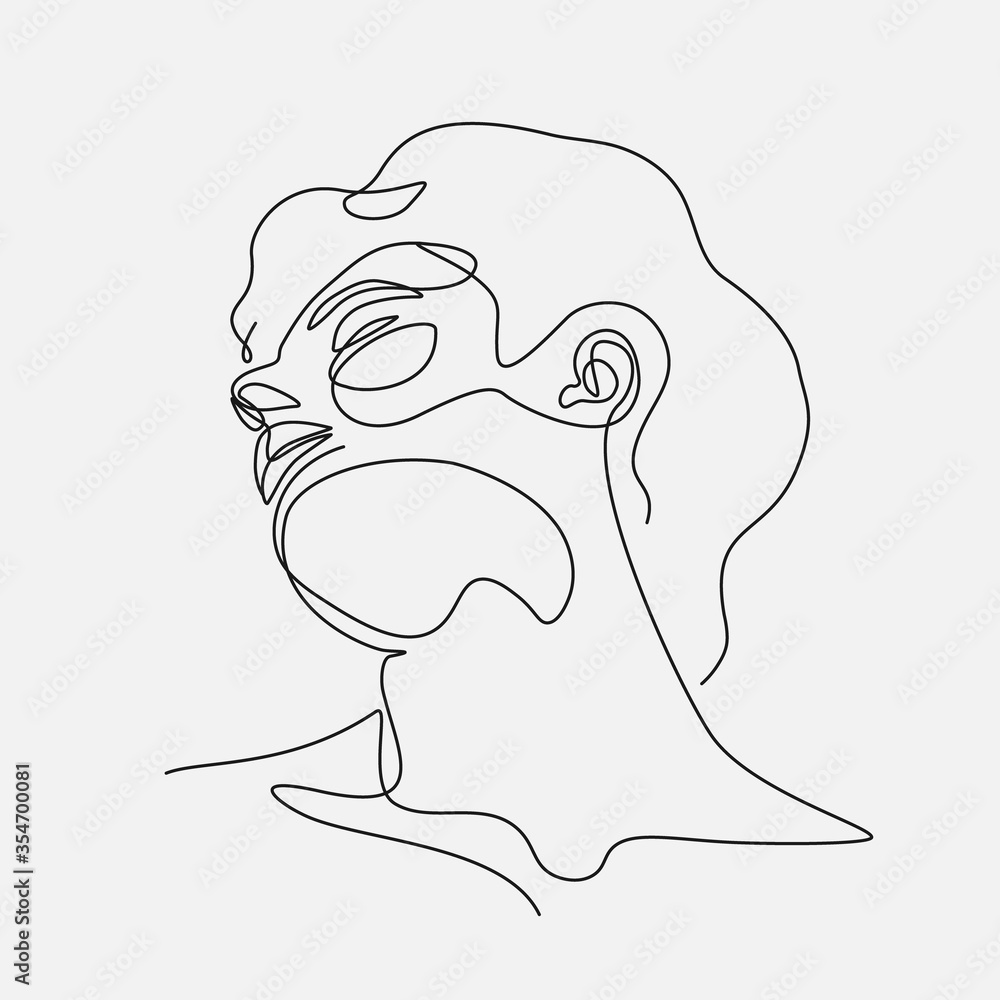 Male head vector lineart illustration. One Line drawing. Stock Vector ...