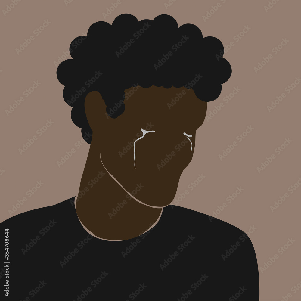 Black man crying. Tears on face of African American character, modern ...