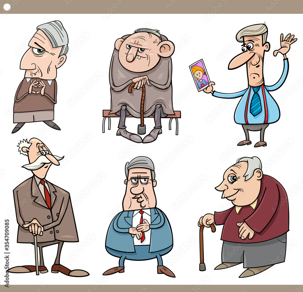 seniors people characters cartoon illustration set Stock Vector | Adobe ...