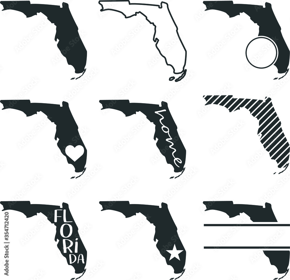 Florida USA Map. Symbol Icon Set. Flat Vector Art Design. Clip Art Logo ...