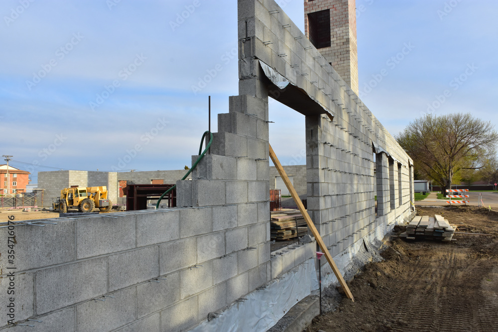 Reinforced concrete block walls for new multi story commercial building ...