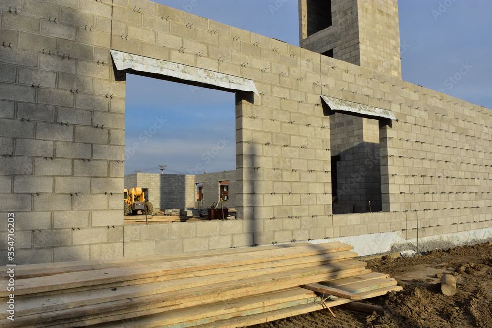 Reinforced concrete block walls for new multi story commercial building ...