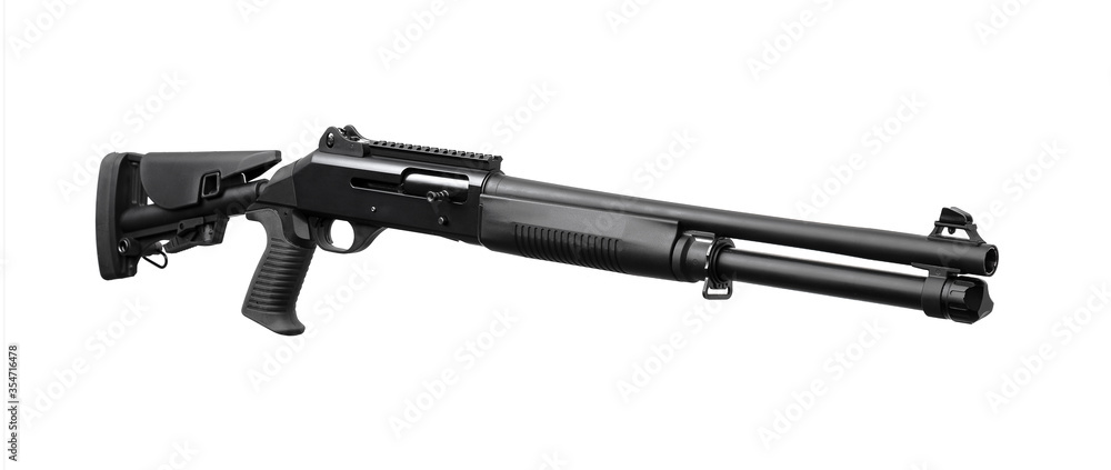 Modern semi-automatic tactical shotgun isolate on white background ...