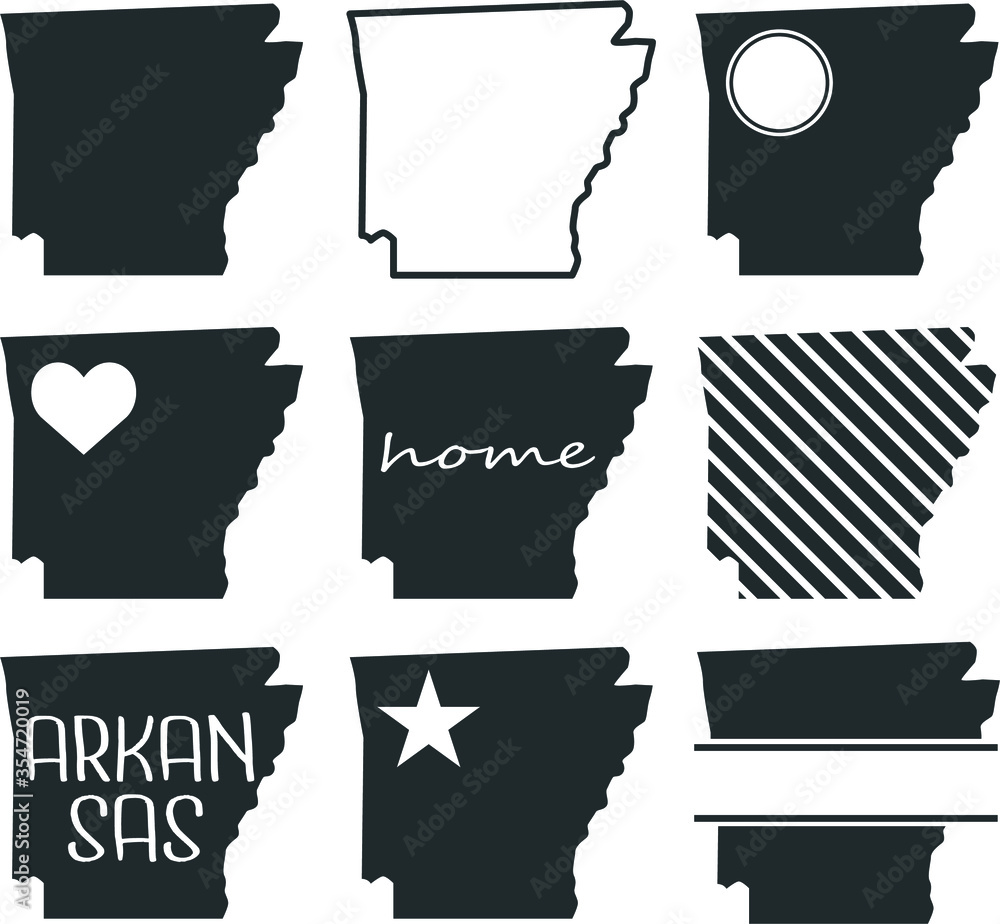 Arkansas USA Map. Symbol Icon Set. Flat Vector Art Design. Clip Art ...