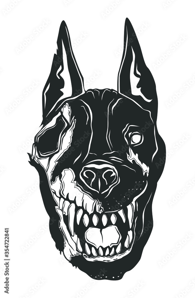 Dead head of doberman dog isolated on white. Halloween. Vector ...