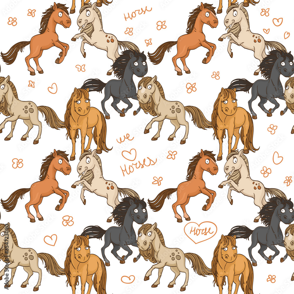 Seamless pattern of cute horses frolicking in freedom Stock Vector ...