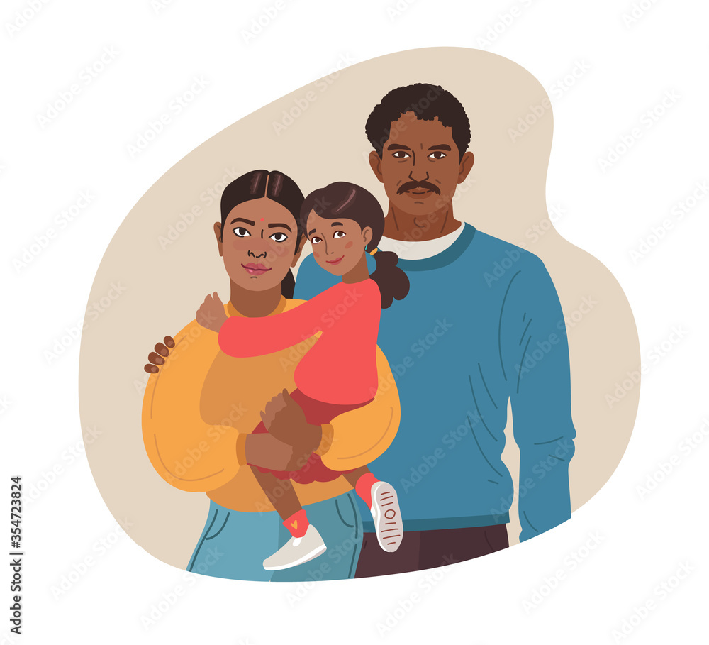 Indian Smiling family portrait. Happy mother, father and little ...