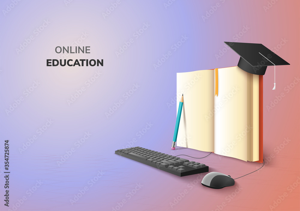 realistic Digital Online concept. Education Application learning on ...