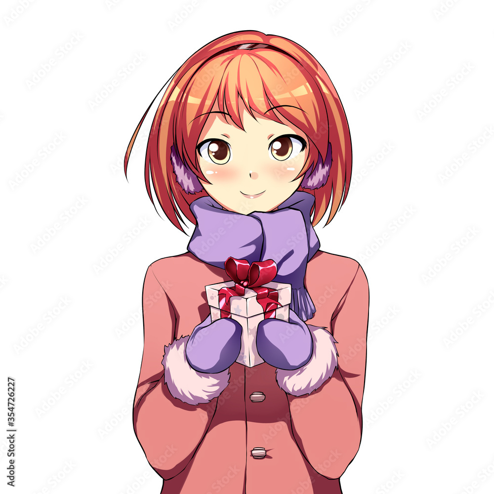 Cute anime girl with a gift box Stock Illustration | Adobe Stock
