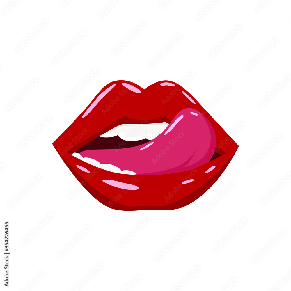 Red woman lips with tongue. Vector illustration. Stock Vector | Adobe Stock