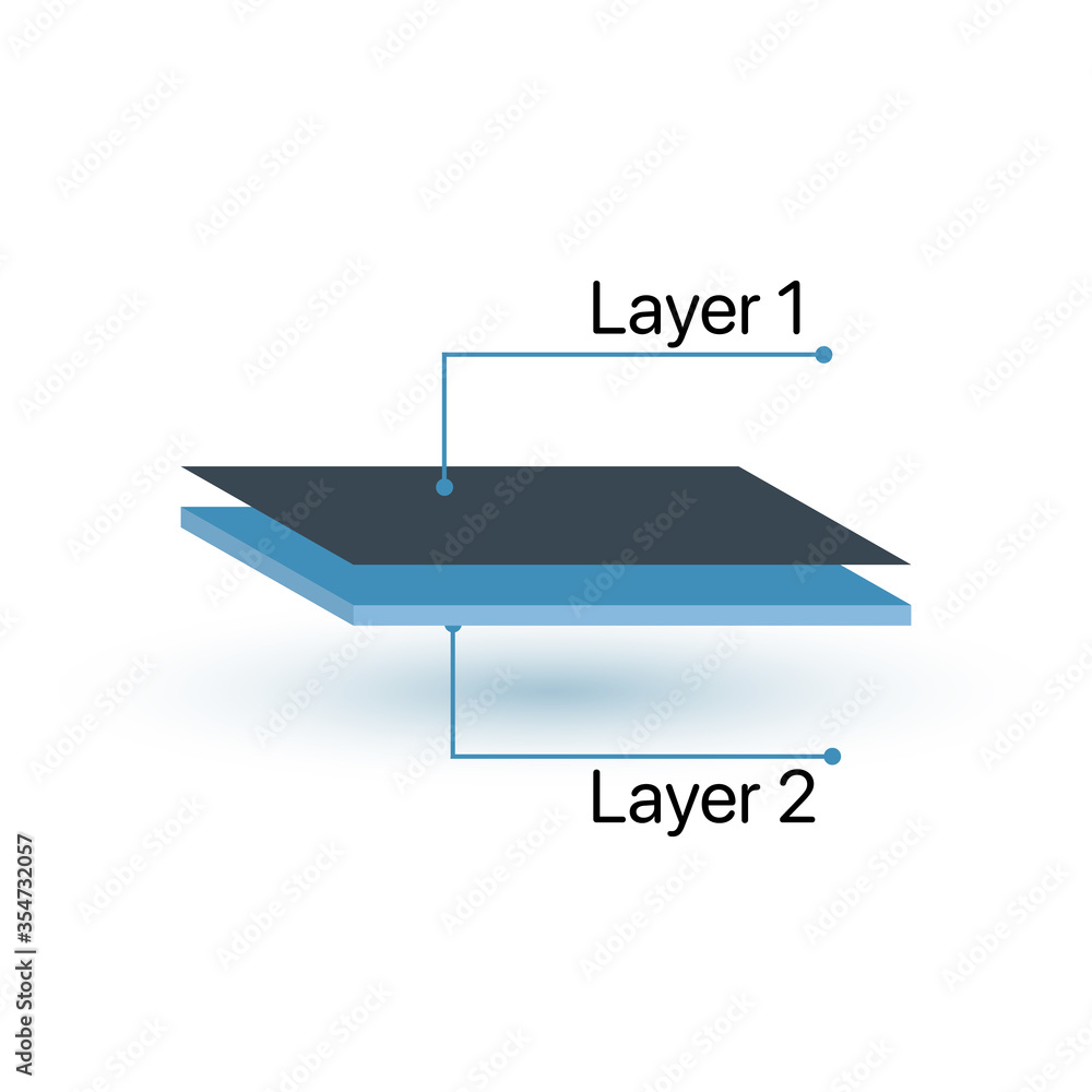 Two Layers structure illustration in 3D perspective. glass wood or ...