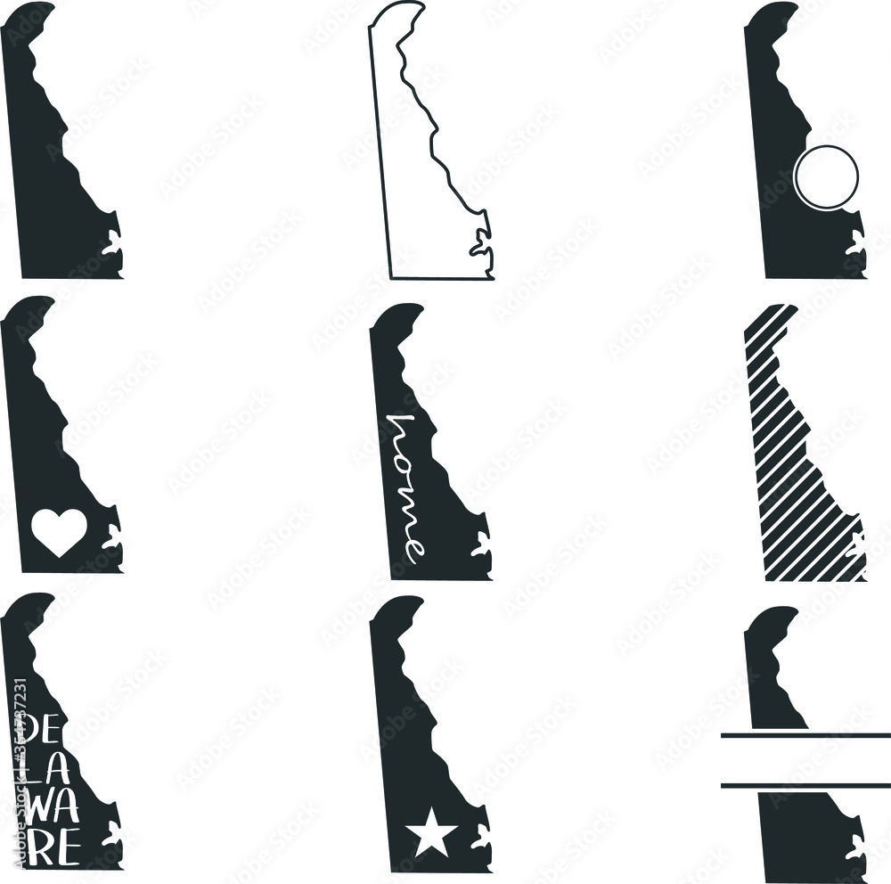 Delaware USA Map. Symbol Icon Set. Flat Vector Art Design. Clip Art ...