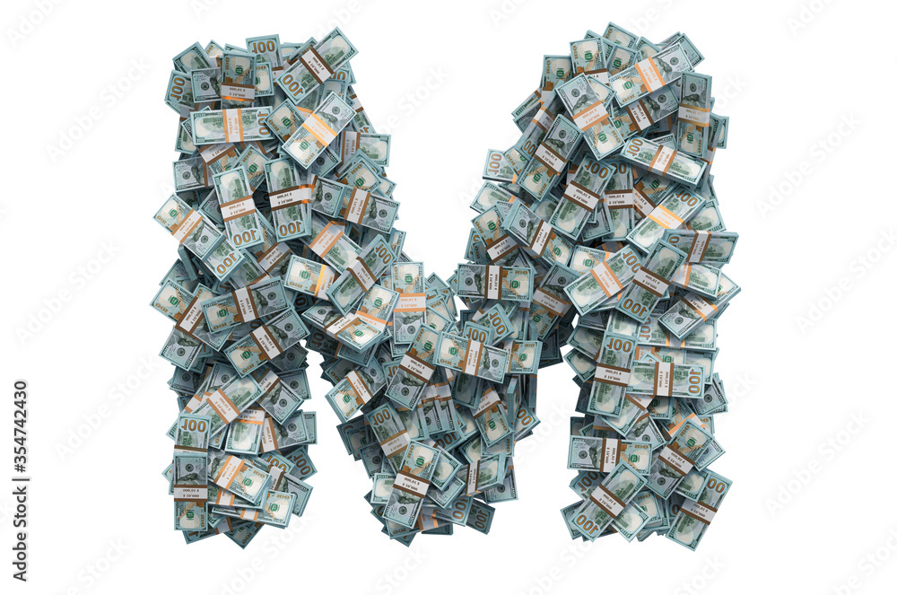 Letter M from dollar packs. 3D rendering Stock Illustration | Adobe Stock