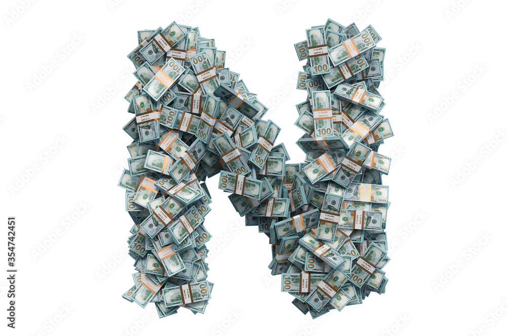 Letter N from dollar packs. 3D rendering Stock Illustration | Adobe Stock