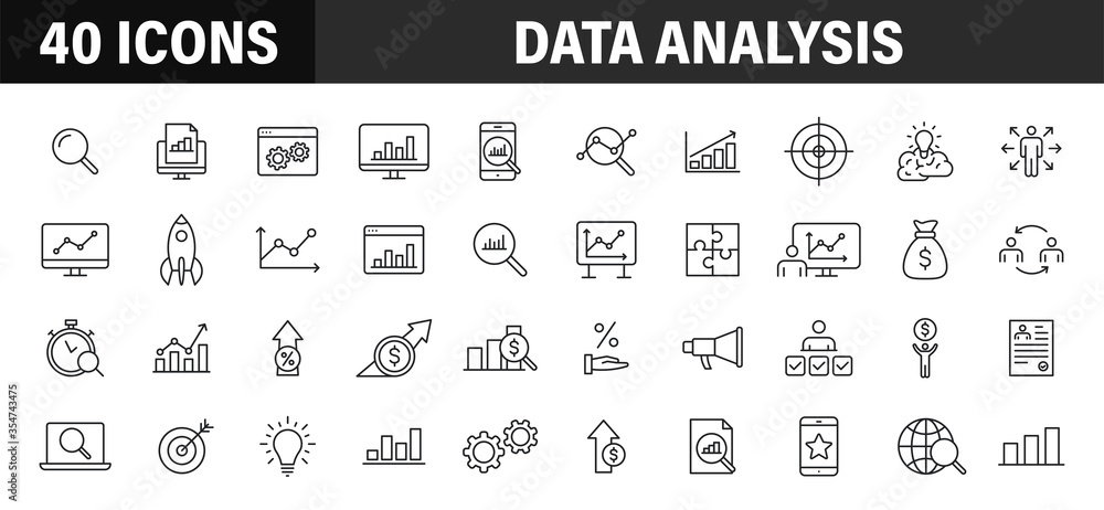 Set of 40 Data Analysis web icons in line style. Graphs, Analysis, Big ...