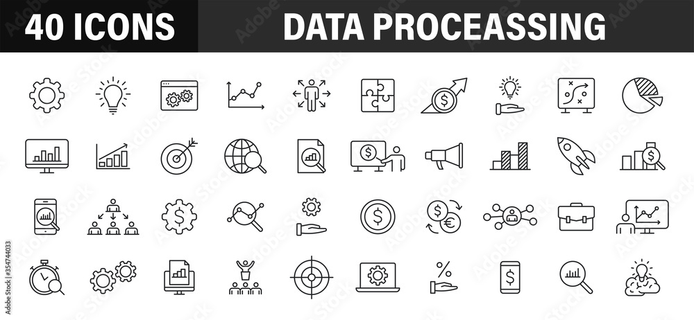 Set of 40 Data Proceassing web icons in line style. Graphic, analytics ...