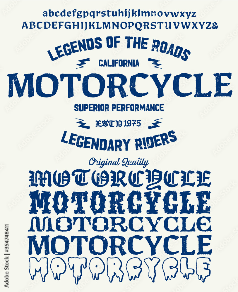 Motorcycle club community logo design.Decorative font. Letters, Numbers ...
