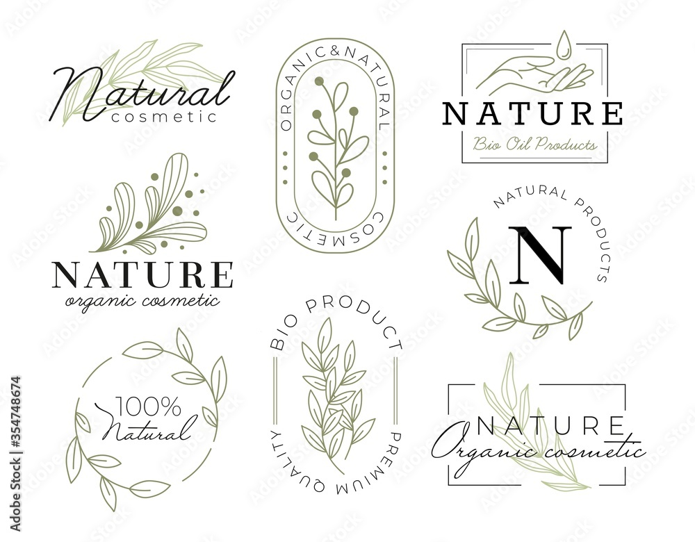 Elegant cosmetics labels with inscriptions vector illustration. Modern ...