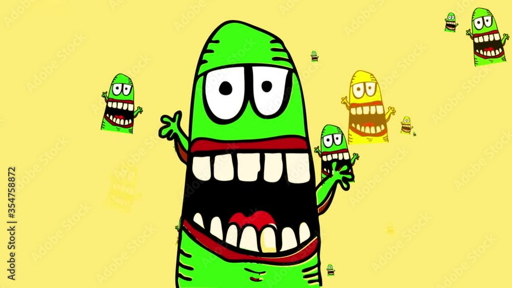 green nightmare with many small characters appearing and disappearing ...