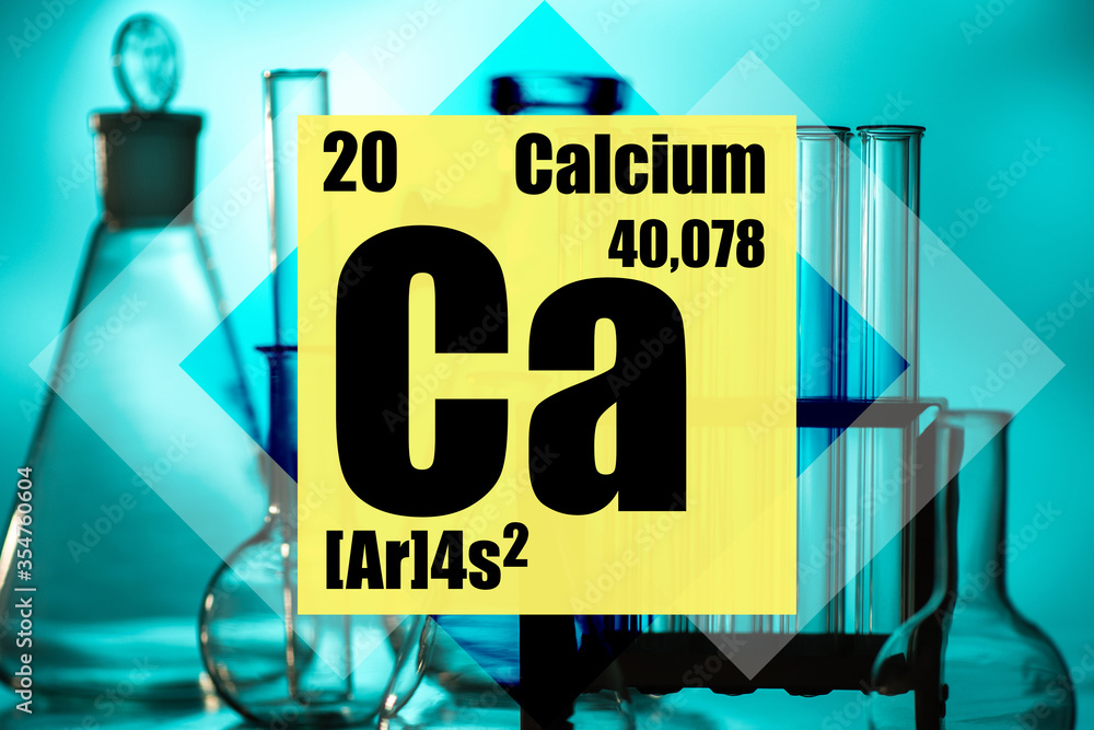 The inscription calcium on the background of laboratory utensils ...