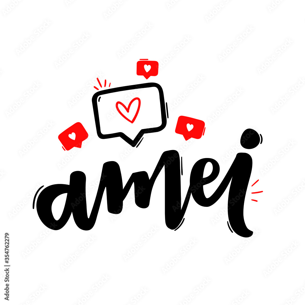 Amei. I loved. Brazilian Portuguese Hand Lettering word with social ...