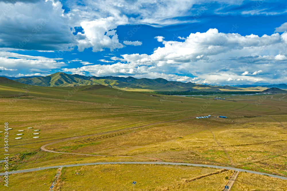 View of scenic Mongolian steppe, a homeland of Genghis Khan and nomadic ...
