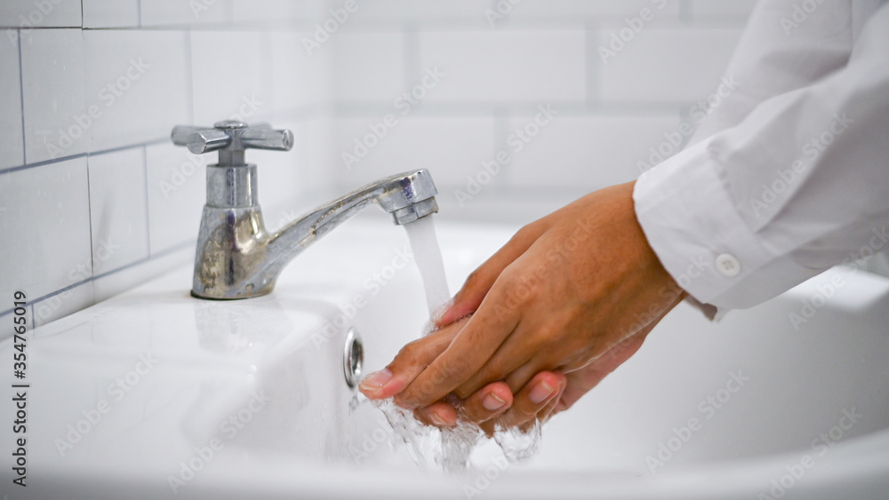 Coronavirus prevention washing hands with soap and hot water. Hand ...
