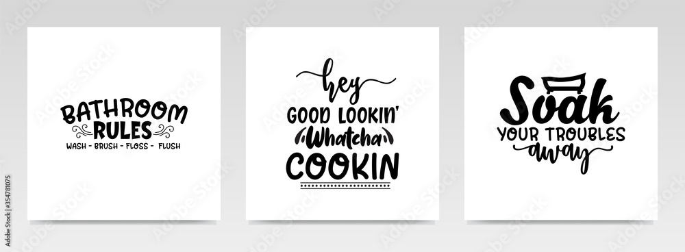 Bathroom quotes letter typography set illustration. Stock Vector ...