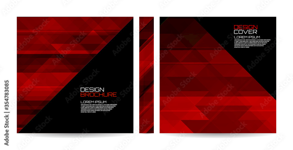 Brochure template with red striped overlapping diagonal triangles ...