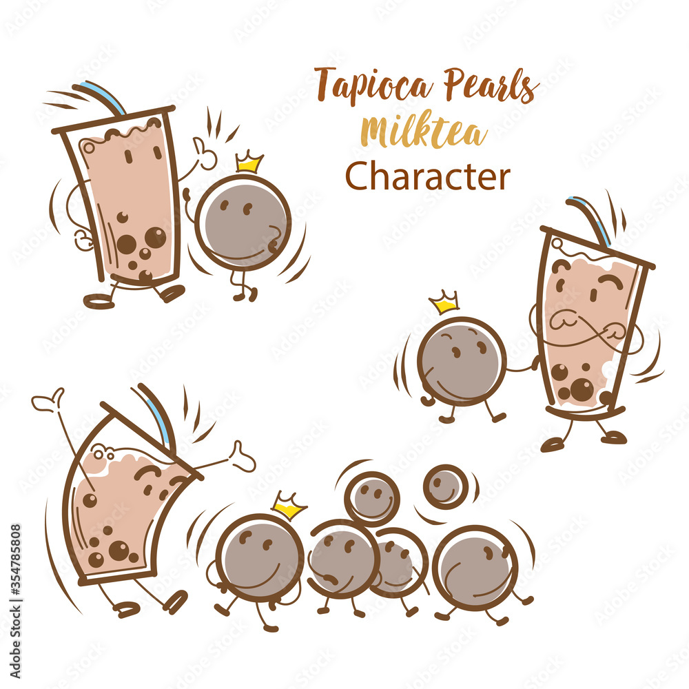 Hand drawn vector characters illustration for milk tea and tapioca ...