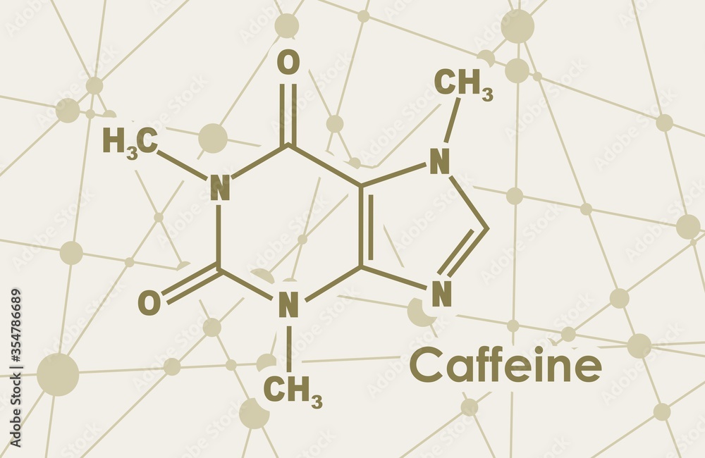 Chemical molecular formula of caffeine. Connected lines with dots ...
