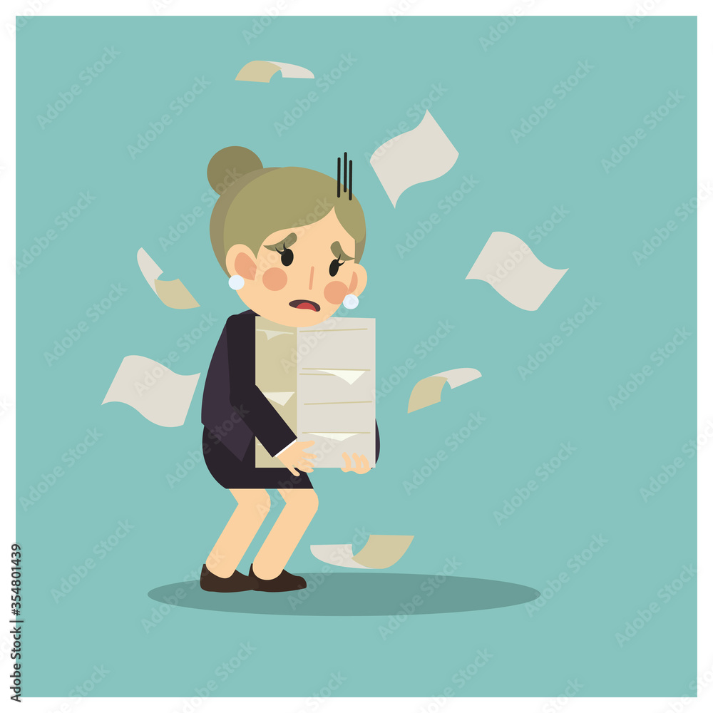 Vector of Business concept Businesswoman is not happy, Due to too much ...