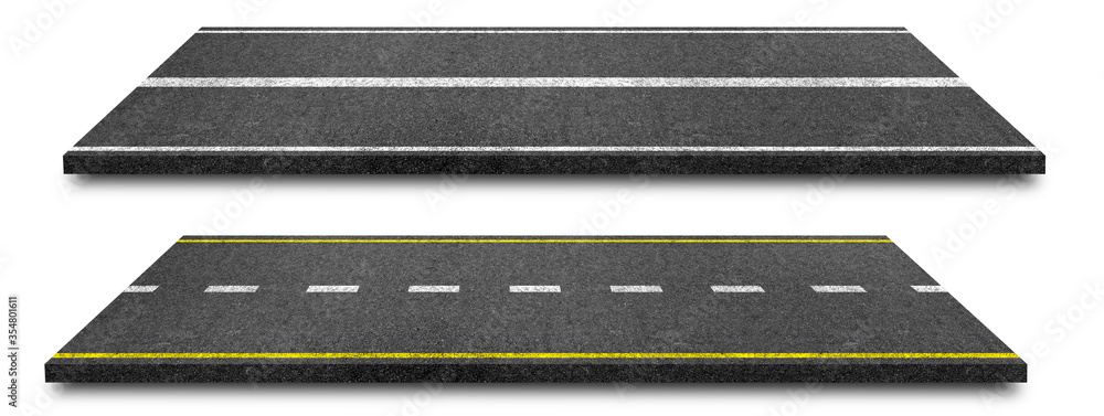 Side view of Asphalt straight street road way of lanes with lines ...