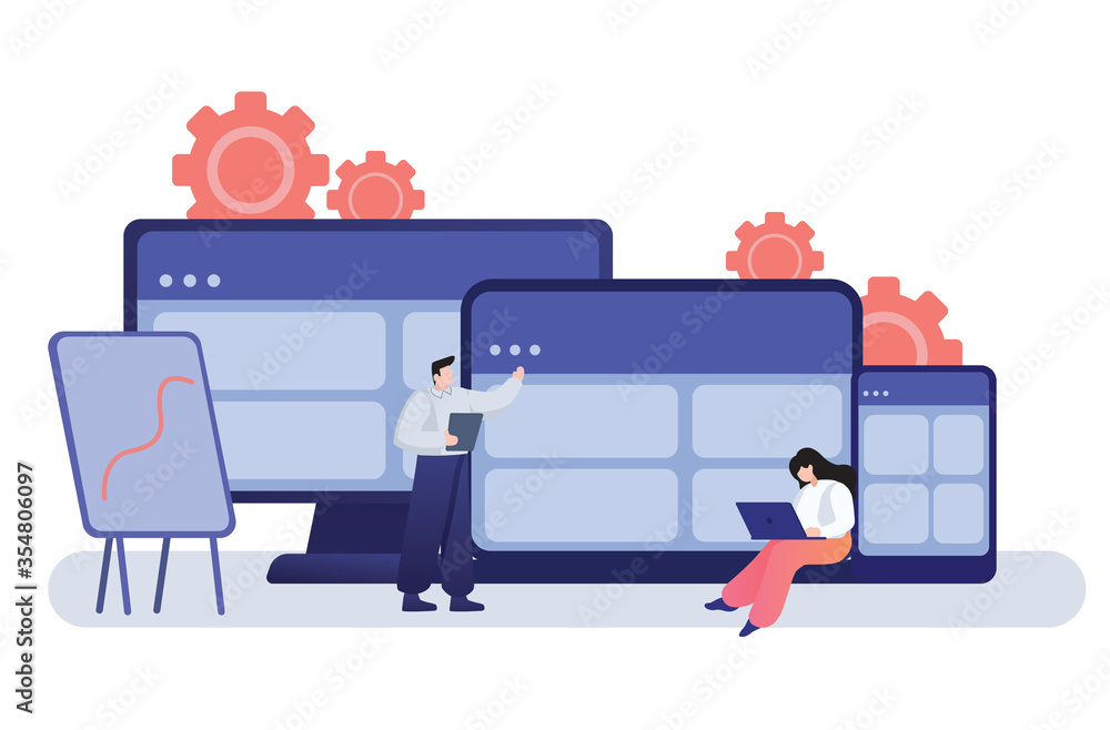 Adaptive programming icons set. Multi device development, software engineering. Responsive web ...