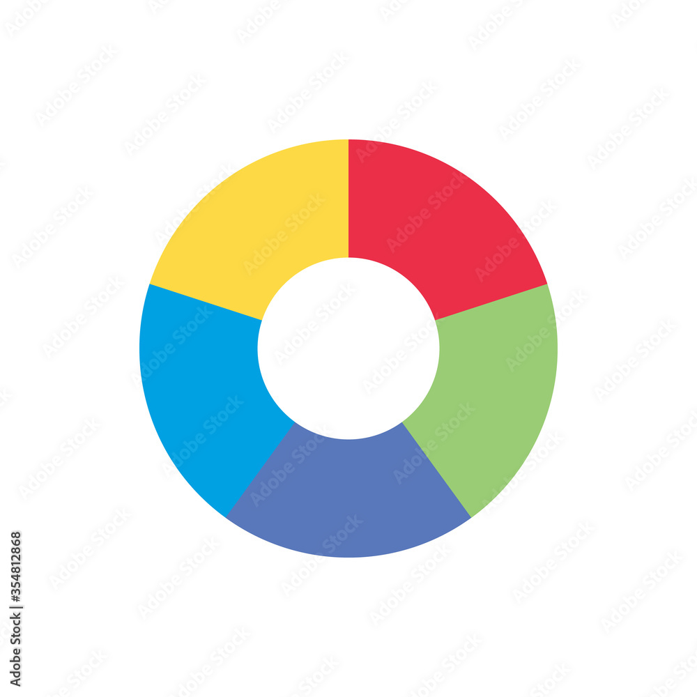 Separate doughnut graph / pie charts icon, 5 colors parts. Morden flat ...