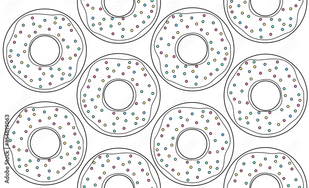 Seamless contour pattern with donuts top view with colorful sprinkles ...