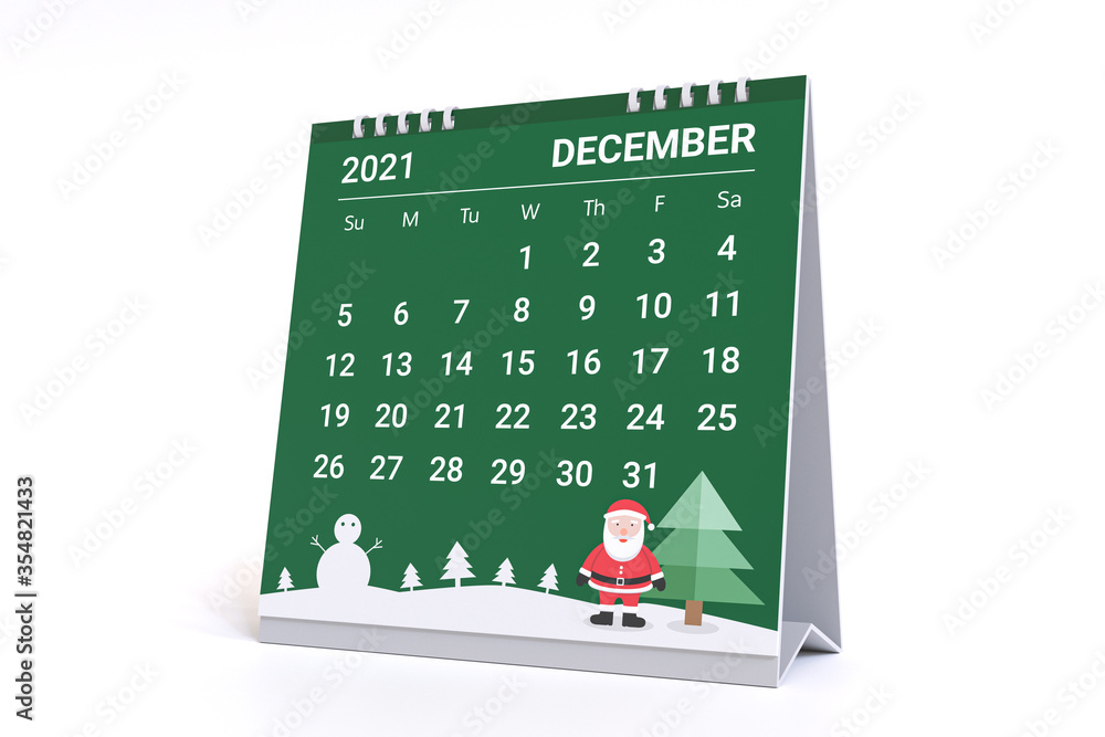3D Rendering - Calendar for December with christmas theme. 2021 Monthly ...