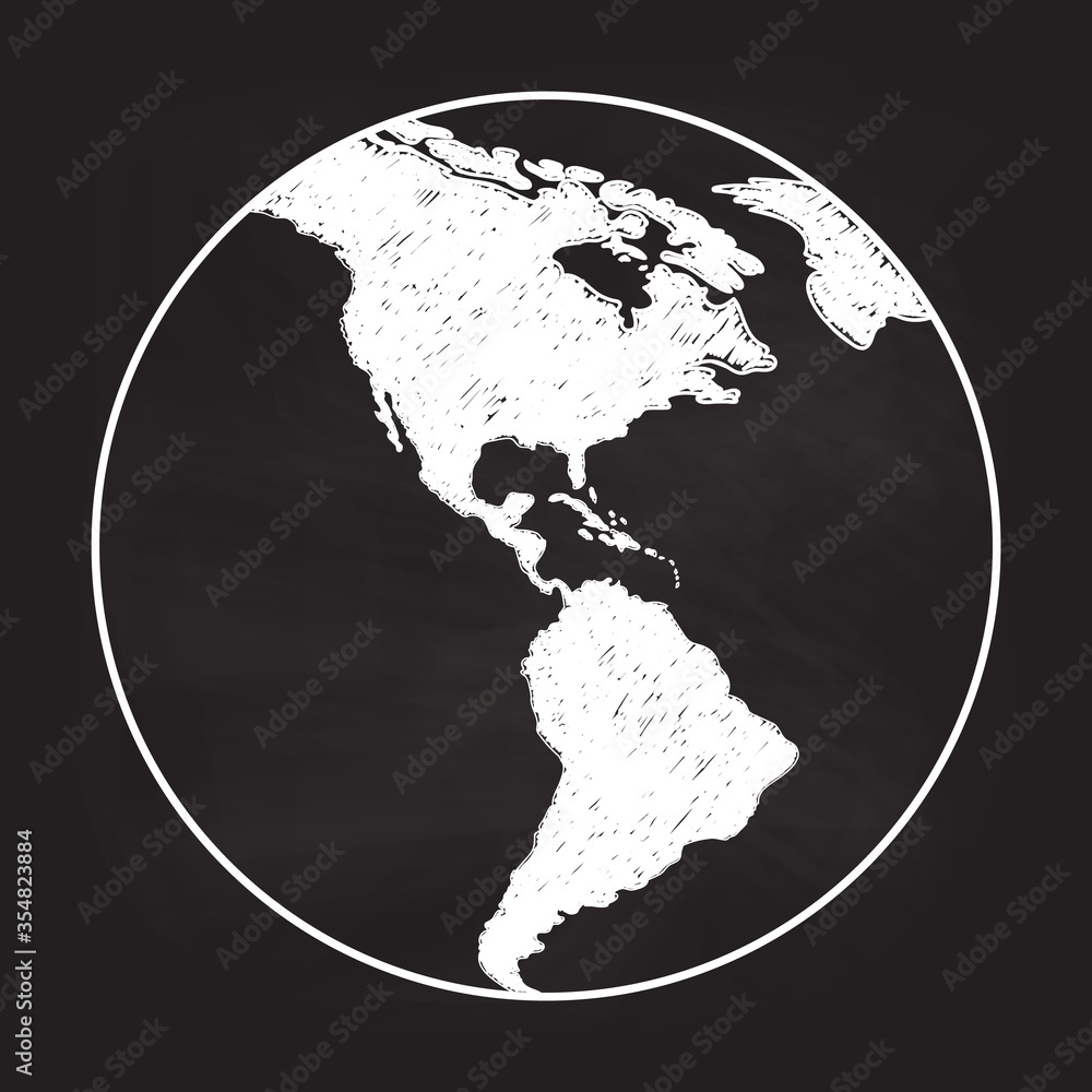 Vector map, west hemisphere on gray chalkboard background. Elements of ...