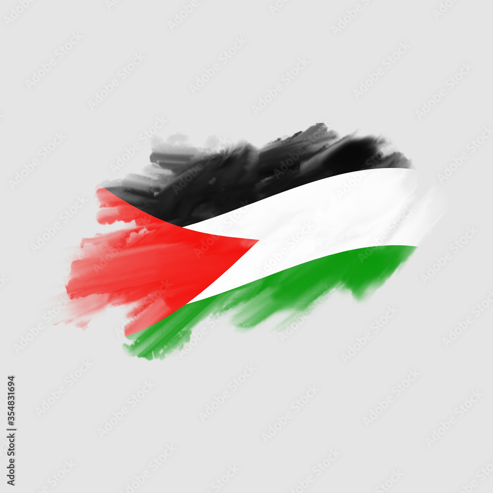 Palestine Flag on a gray background. Flag of Palestine in rounded ...