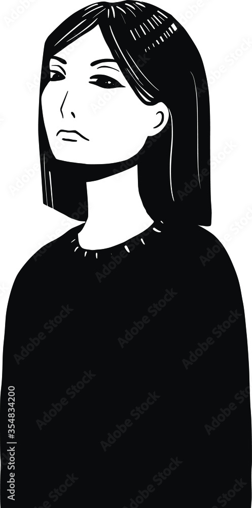 Sad girl doodle portrait vector illustration hand drawn. Stock Vector ...
