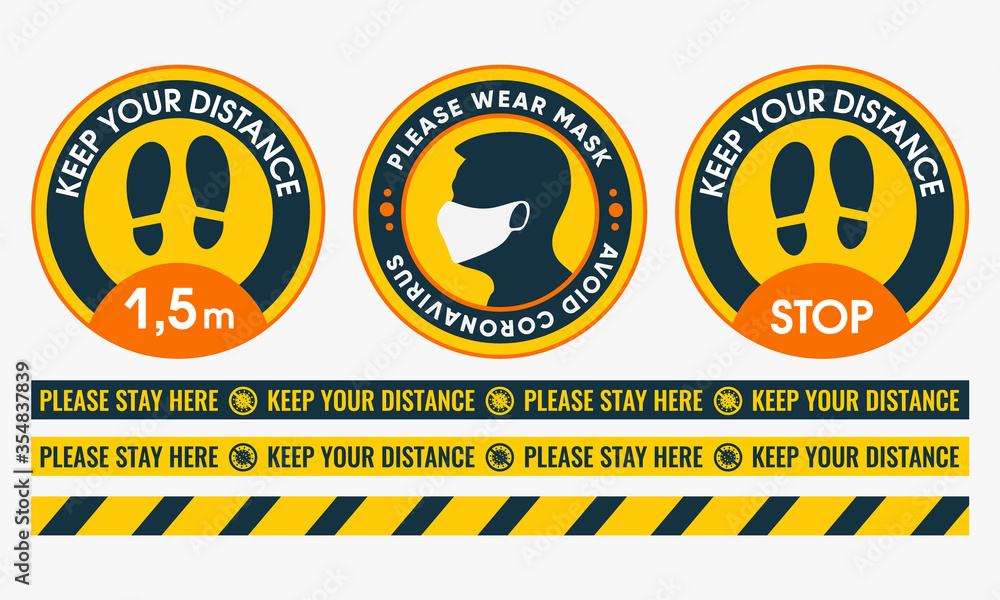 Floor stickers. Collection of Social distancing for print. Please Keep ...