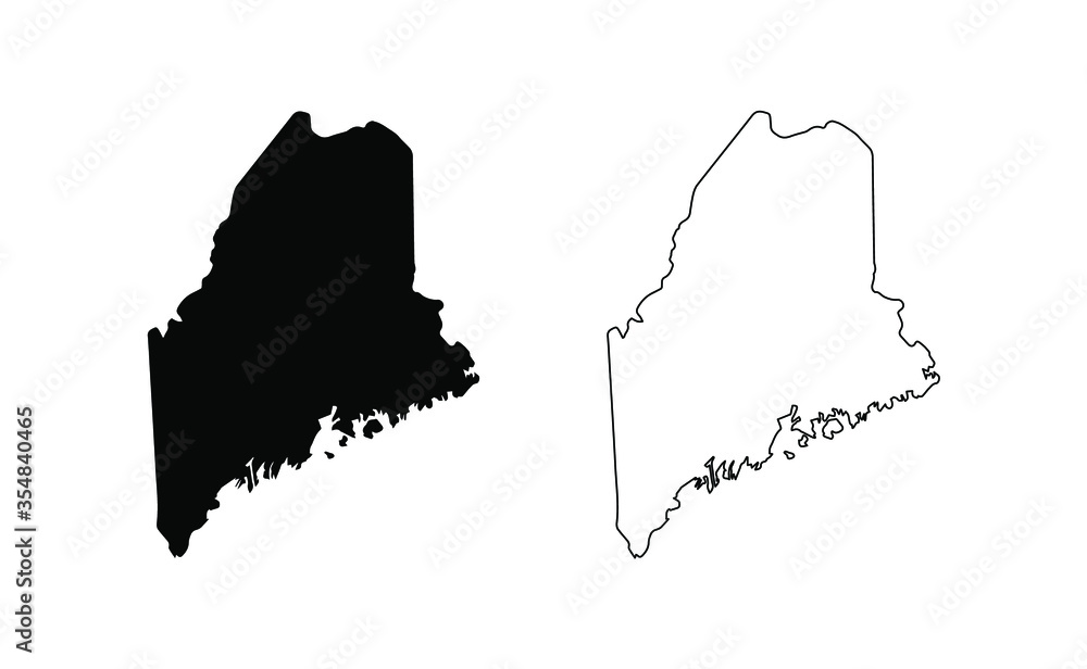 Maine state silhouette, line style. America illustration, American ...