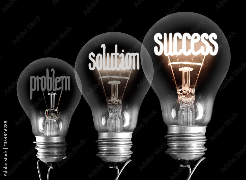 Light Bulbs with Problem, Solution and Success Concept Stock Photo ...